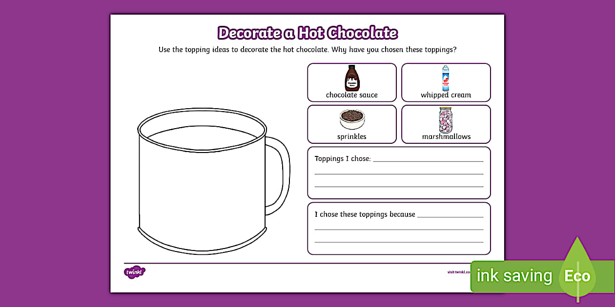 Decorate a Hot Chocolate Worksheet (teacher made) - Twinkl