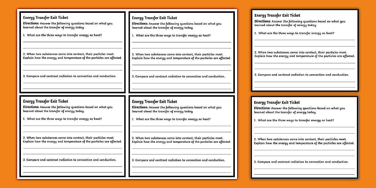 Sixth Grade Energy Transfer Science Exit Ticket - Twinkl