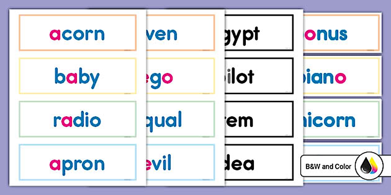 Sound Wall Long Vowel (without silent e) Word Cards - Twinkl