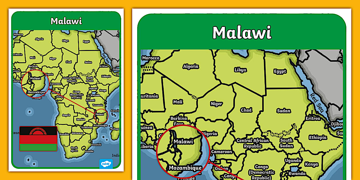 Map of Malawi in Africa Display Poster (teacher made)
