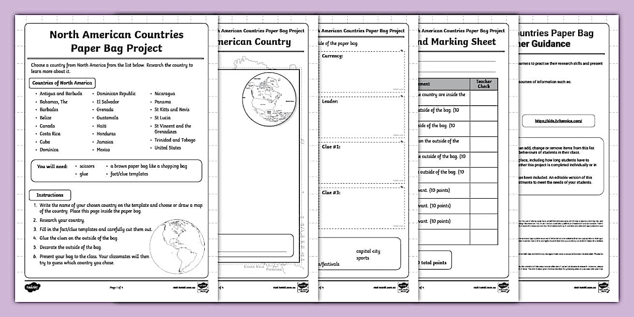 North American Countries Paper Bag Project