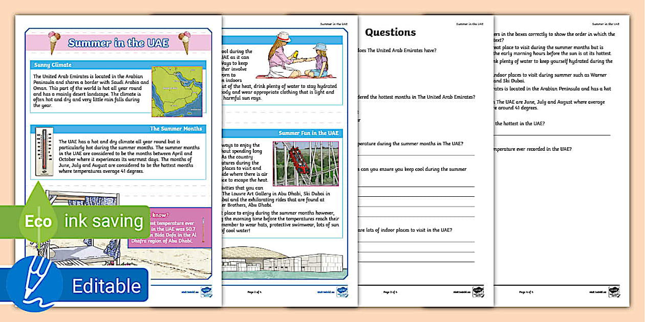 Summer in the UAE Reading Comprehension (Teacher-Made)