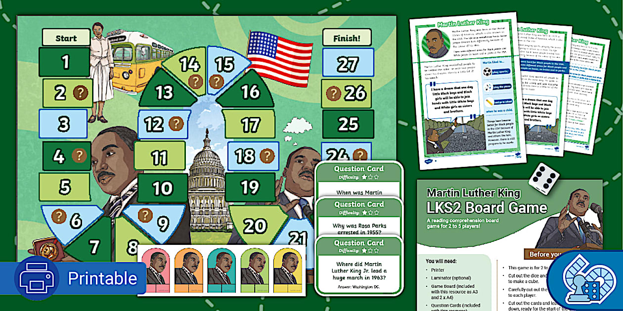 LKS2 Martin Luther King Reading Comprehension Board Game Pack