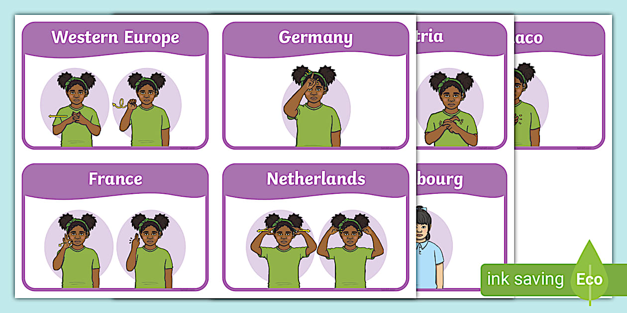 Auslan Countries in Western Europe Word Cards