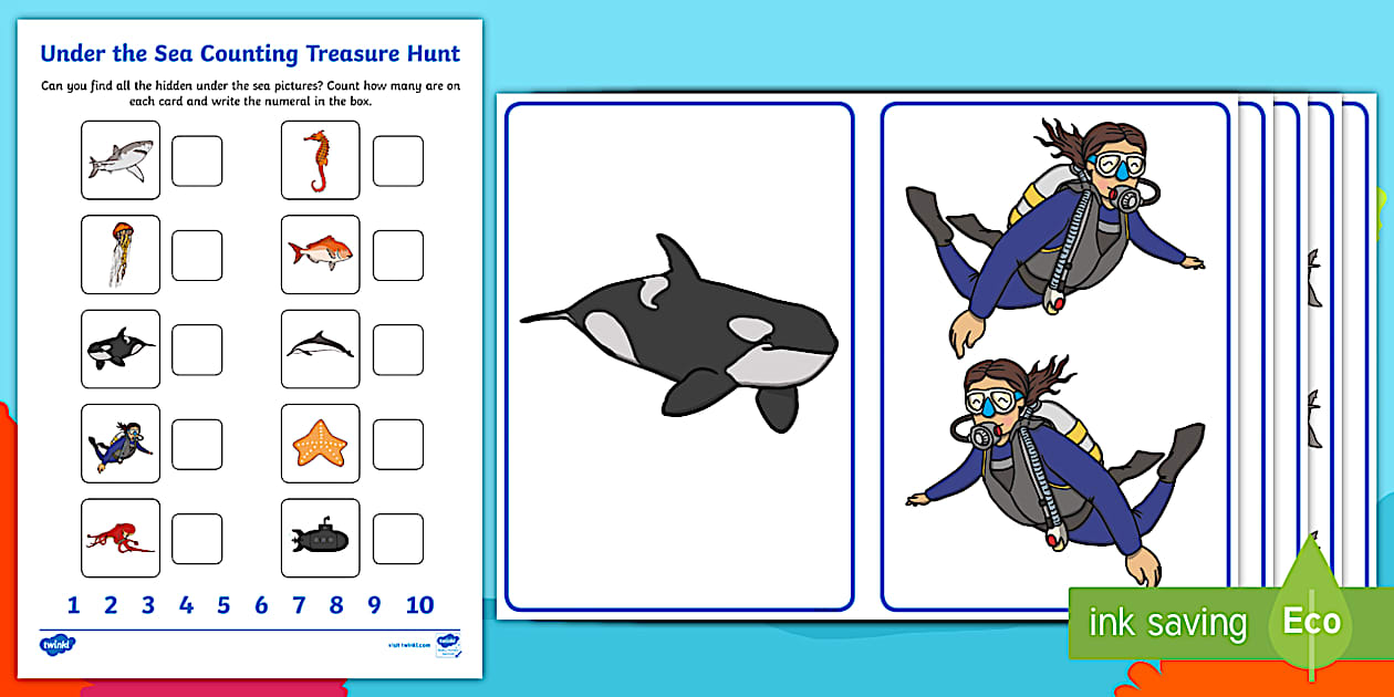 Maths Under the Sea Counting Treasure Hunt Activity - Twinkl