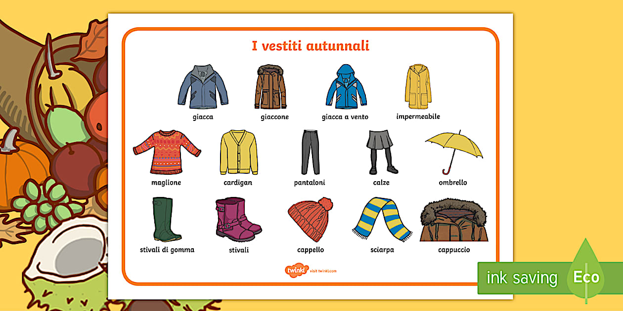 I vestiti autunnali Vocabolario Illustrato (teacher made)