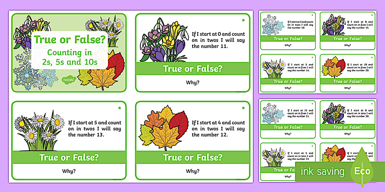 Editable True or False Statements for Numbers Counting in 2s, 5s and 10s