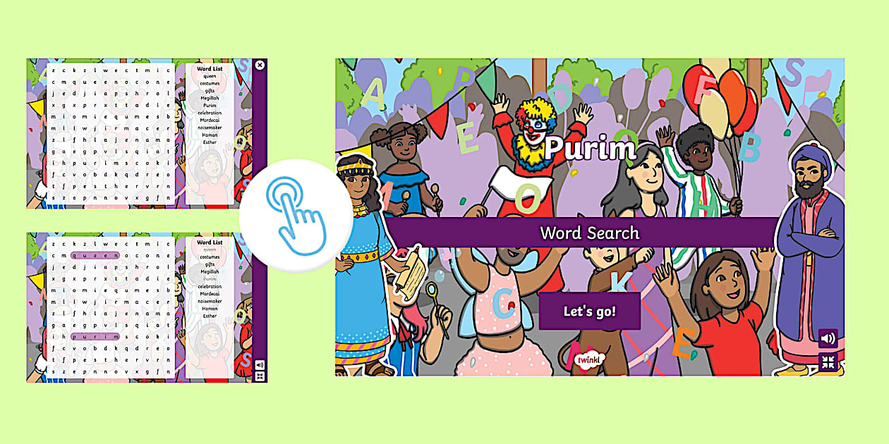 Purim Interactive Word Search - Twinkl RE (teacher made)