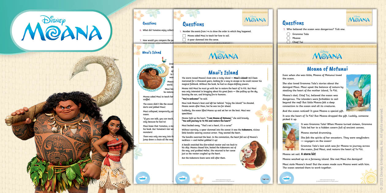 Twinkl | Disney | Moana: Reading Comprehension Pack