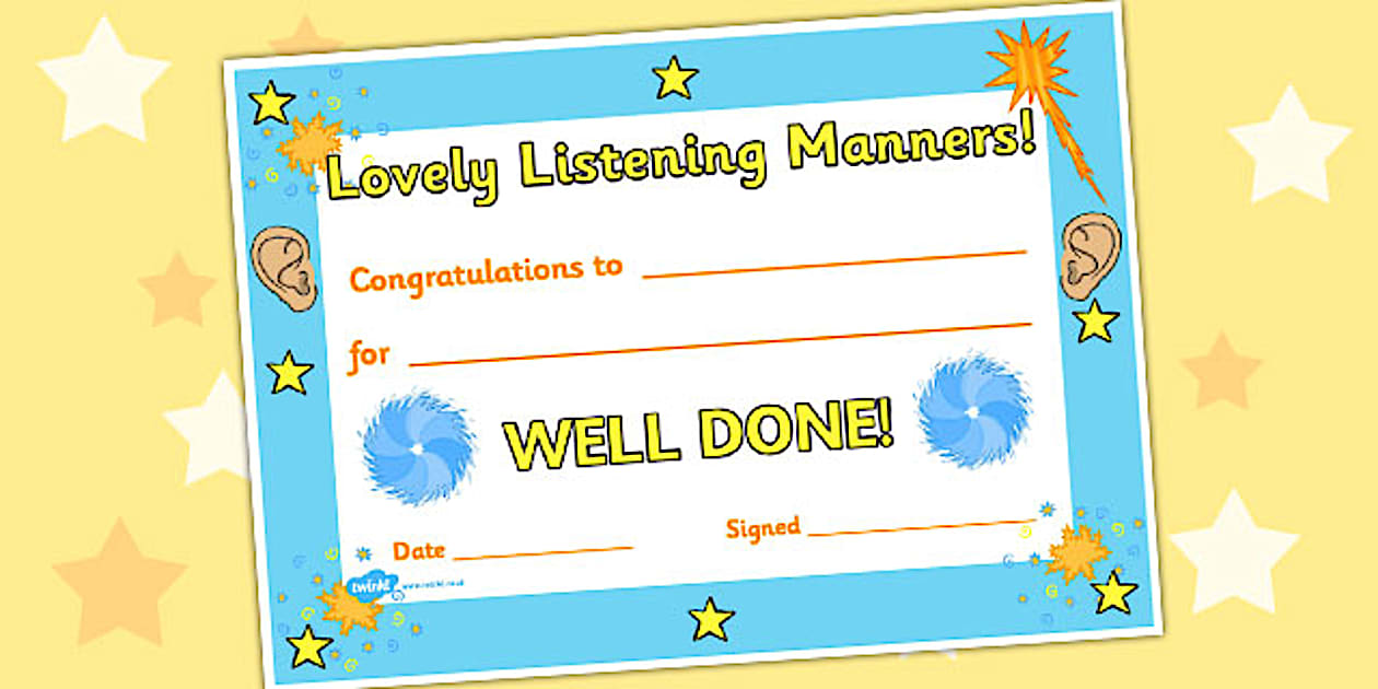 Lovely Listening Award Certificate (teacher made) - Twinkl