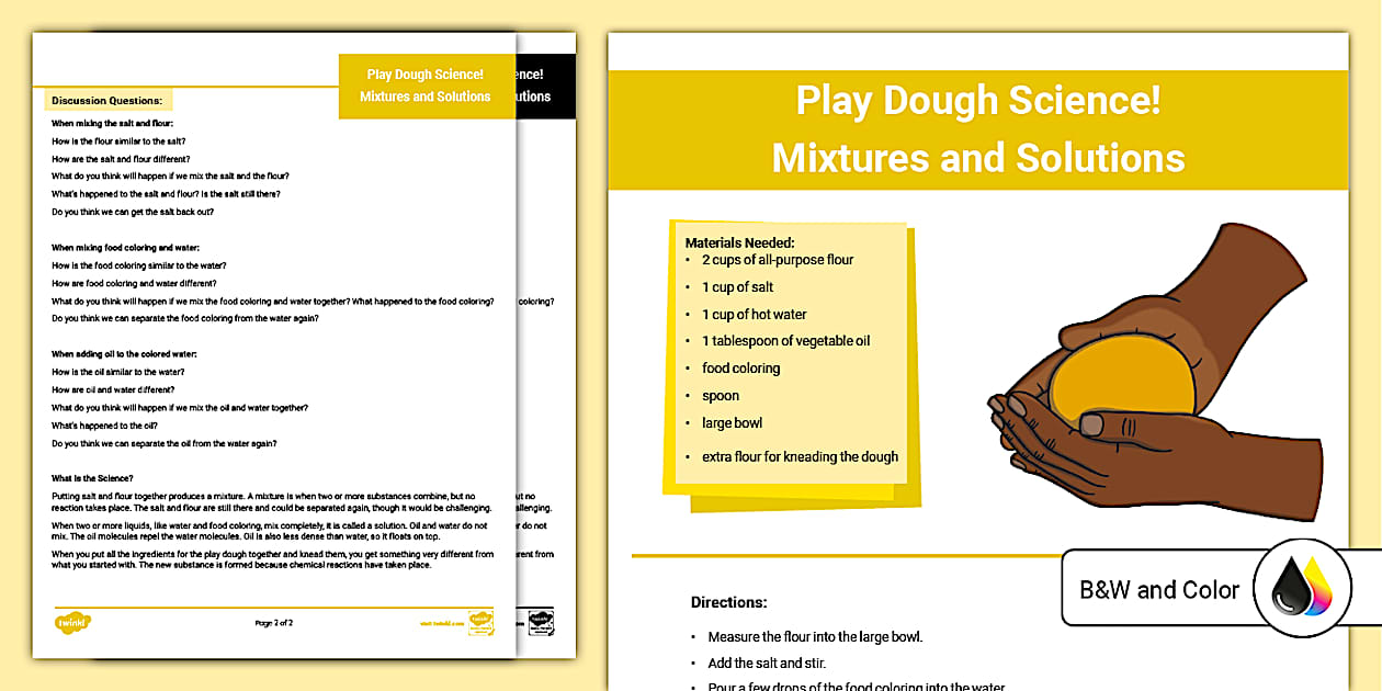 Modeling Dough Science! Mixtures and Solutions Worksheet