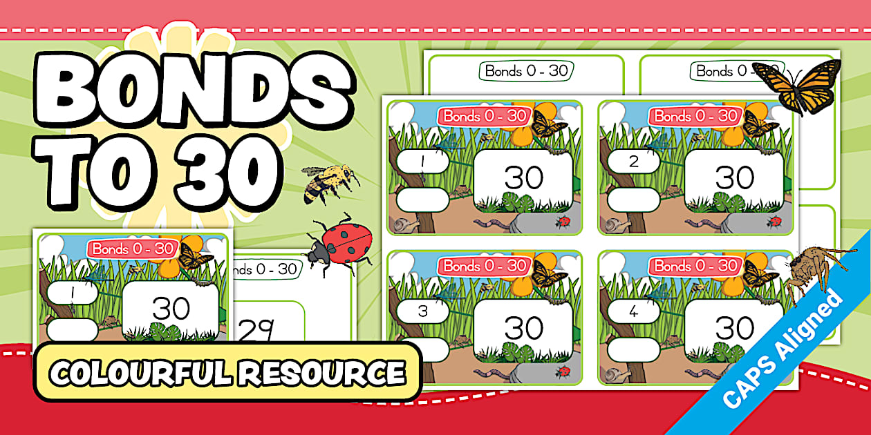 Grade 3 Maths Term 2 Bonds to 30 Flashcards (CAPS Aligned)