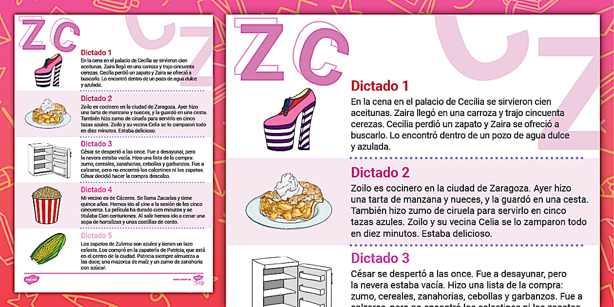 Dictados: Las letras C y Z (Teacher-Made) - Twinkl