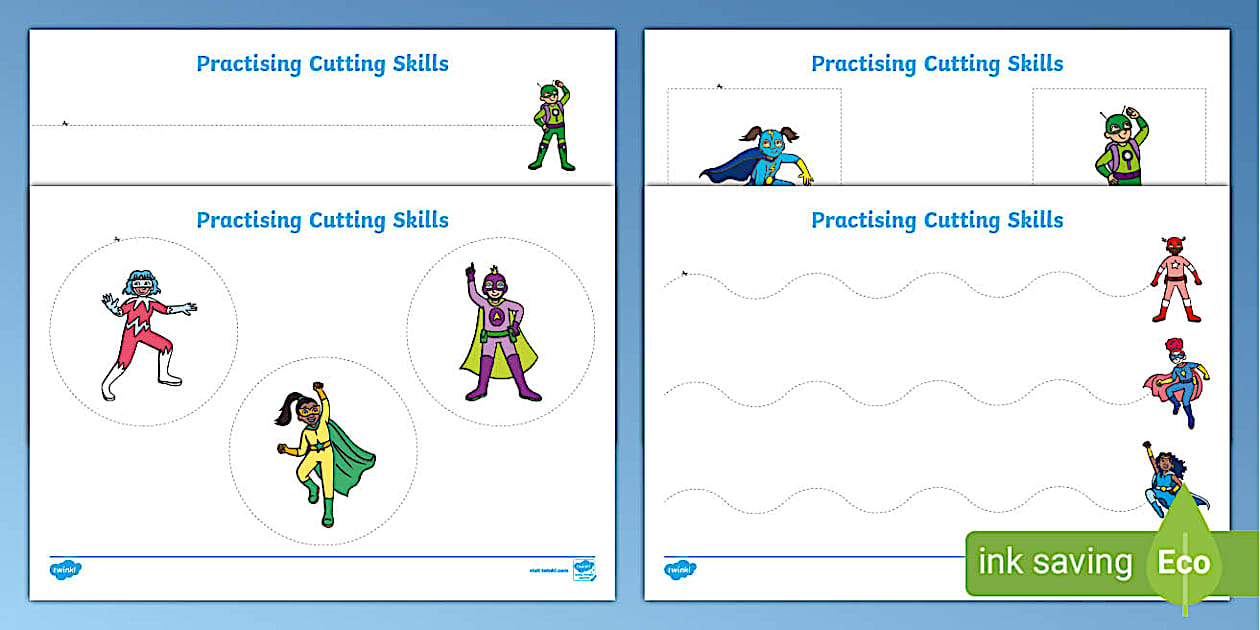 Superhero Themed Scissor Skills Worksheet / Worksheet Pack