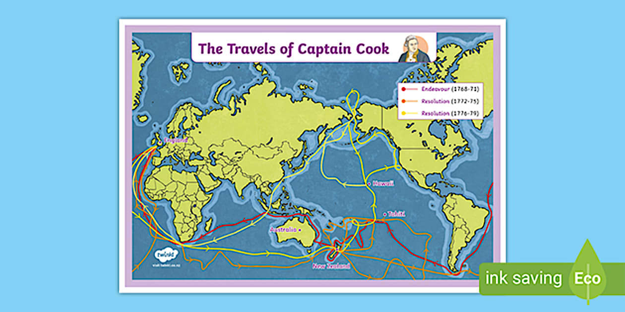 A Map of the Journeys of Captain Cook