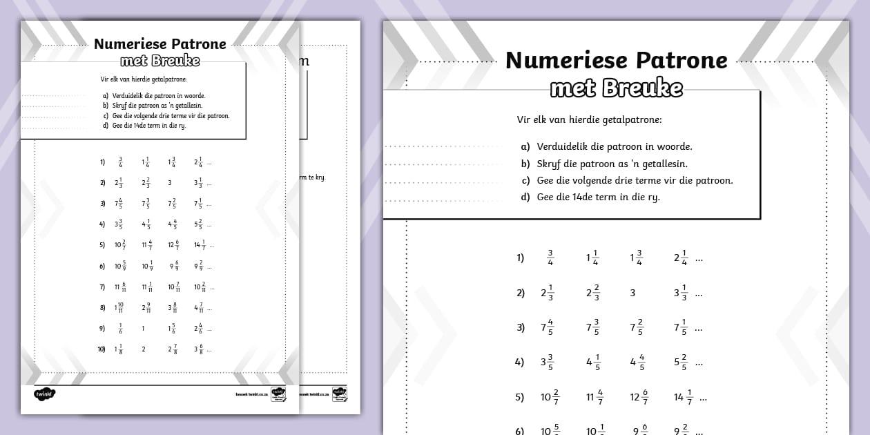Numeriese Patrone met Breuke Werkkaart