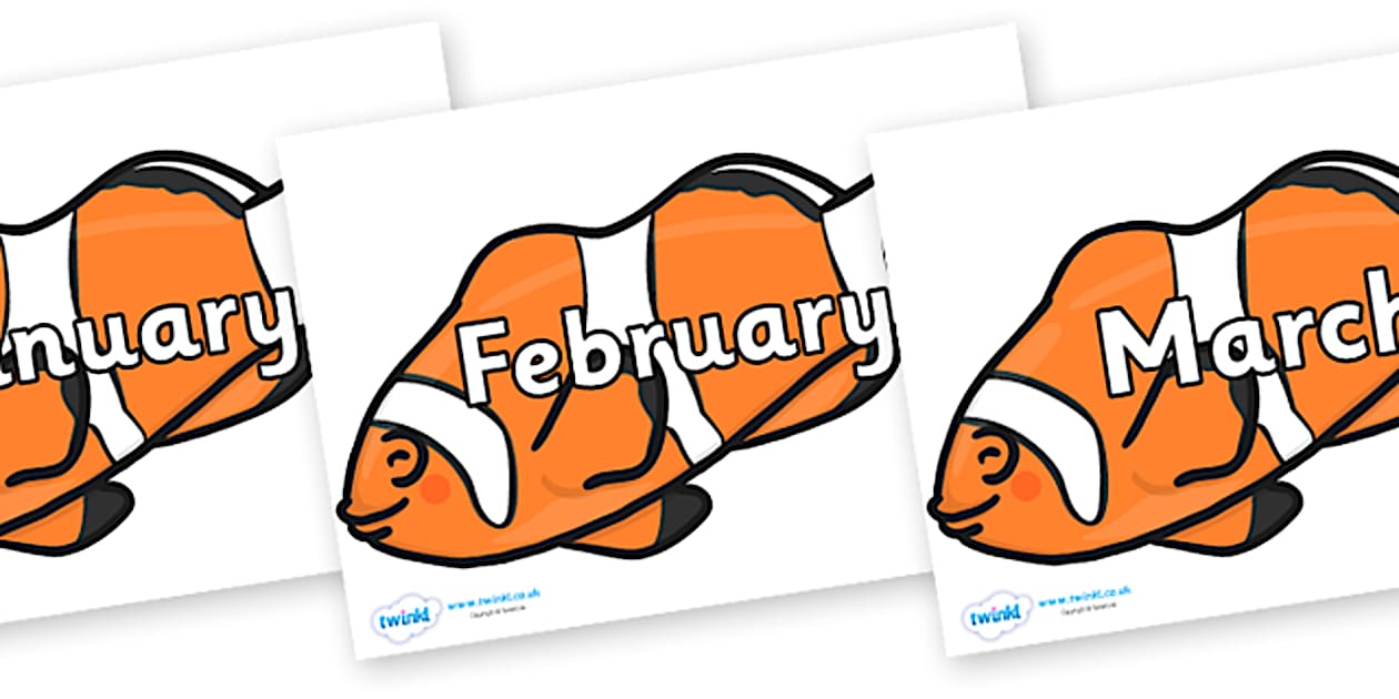 Months of the Year on Clown Fish (teacher made) - Twinkl