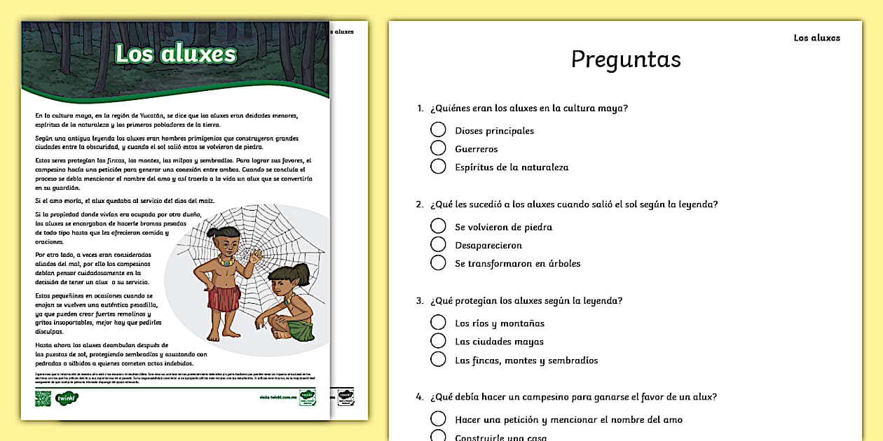 Leyenda de los aluxes - comprensión lectora - Twinkl