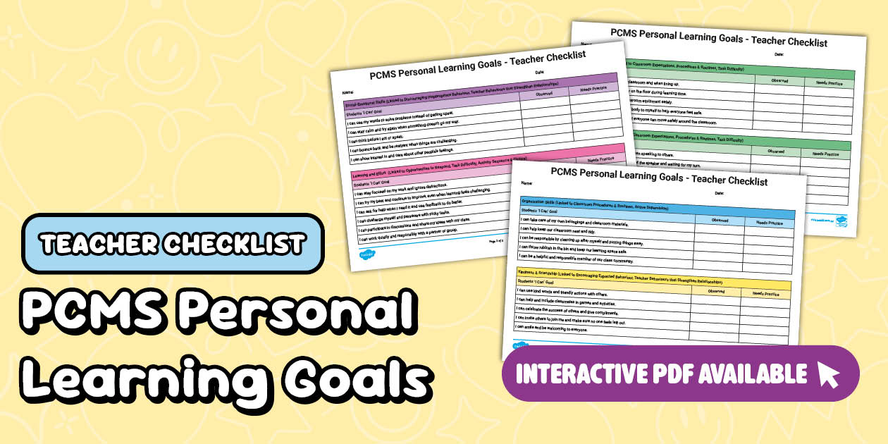 PCMS Personal Learning Goals - Teacher Checklist