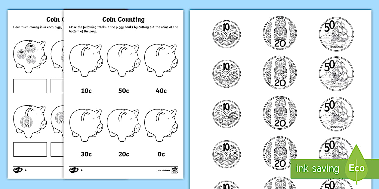 New Zealand How Much Money is in My Piggy Bank Differentiated Worksheet