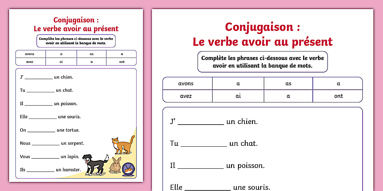 Activité de conjugaison : Le verbe avoir au présent