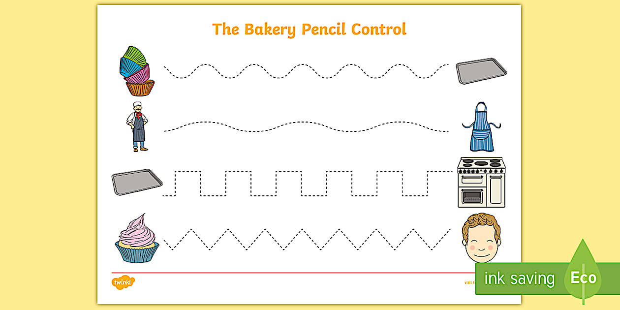 Black and White The Bakery Aistear Pencil Control Worksheets
