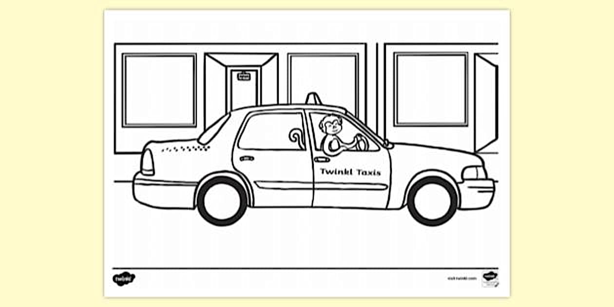 Monkey in a Taxi Colouring Sheet | Colouring Sheets - Twinkl