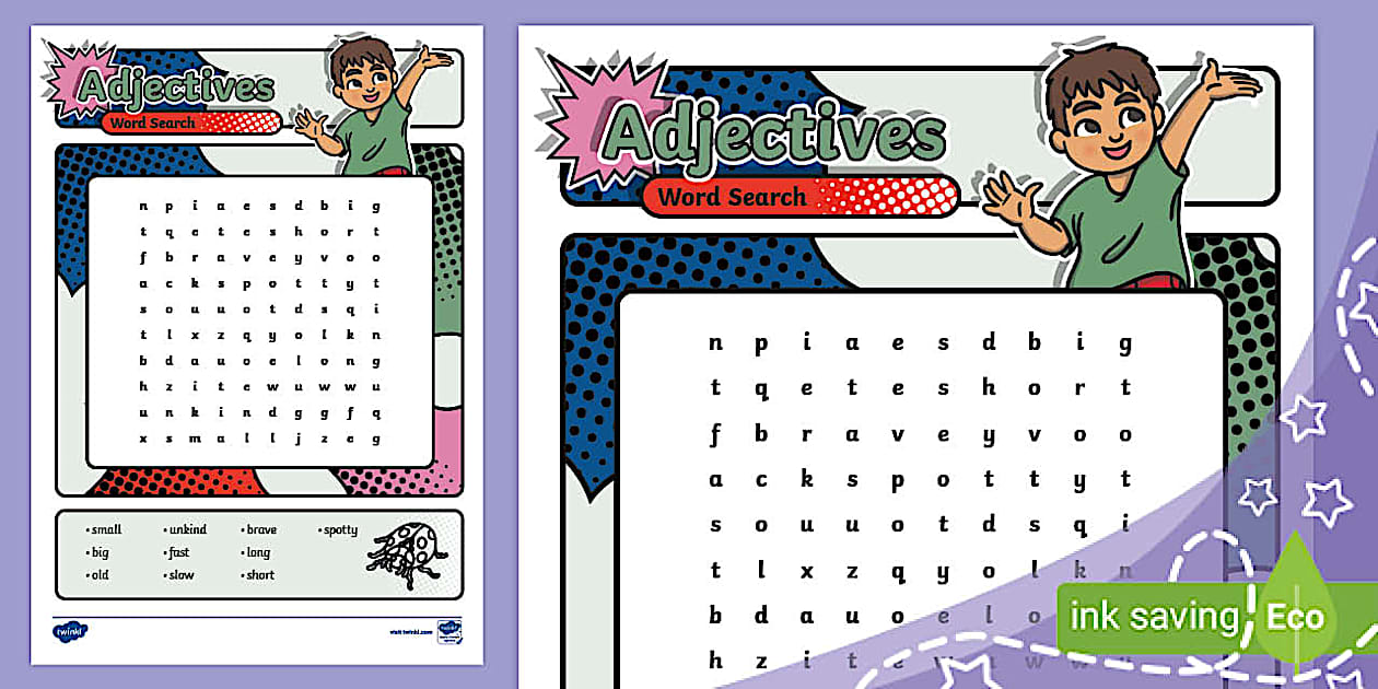 Adjectives Word Search (Ages 5 - 6) (teacher made) - Twinkl