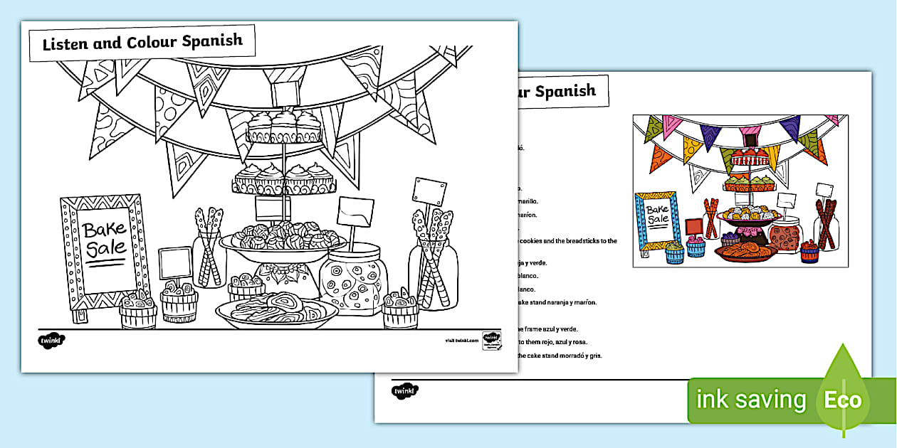 Spanish Listen and Colour Activity (teacher made) - Twinkl