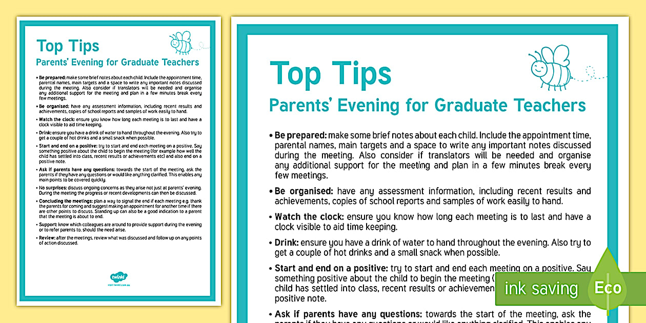 Top 10 Tips for Parents' Evening for Graduate Teachers - Top Ten Tips for