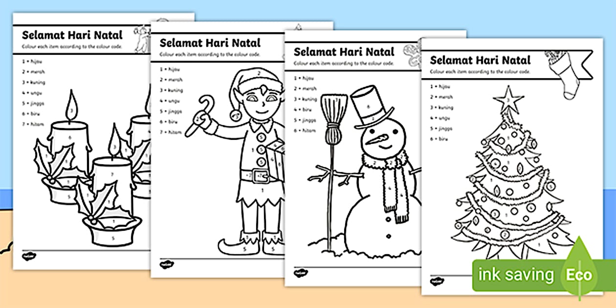 Christmas Colour by Numbers Simple Indonesian - Twinkl
