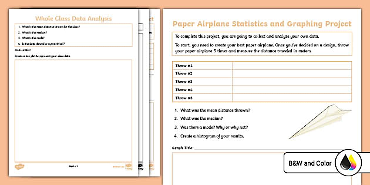 Sixth Grade Paper Airplane Statistics and Graphing Project