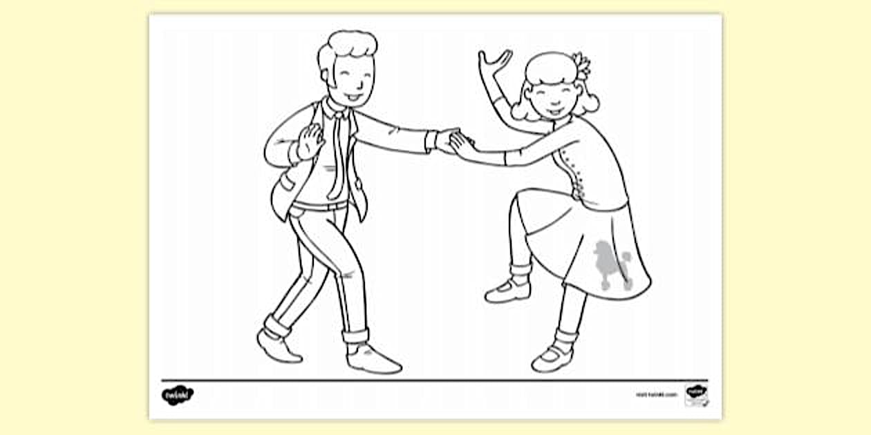 Couple Jiving Colouring Sheet | Colouring Sheets - Twinkl