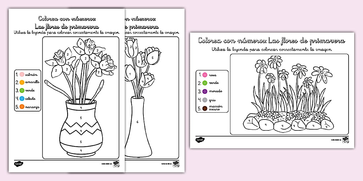 Colorear con números: Las flores de primavera - Twinkl