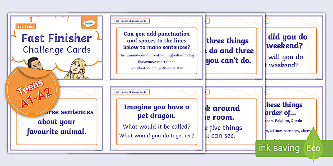 ESL Fast Finisher Challenge Cards [Teens, A1-A2] - Twinkl