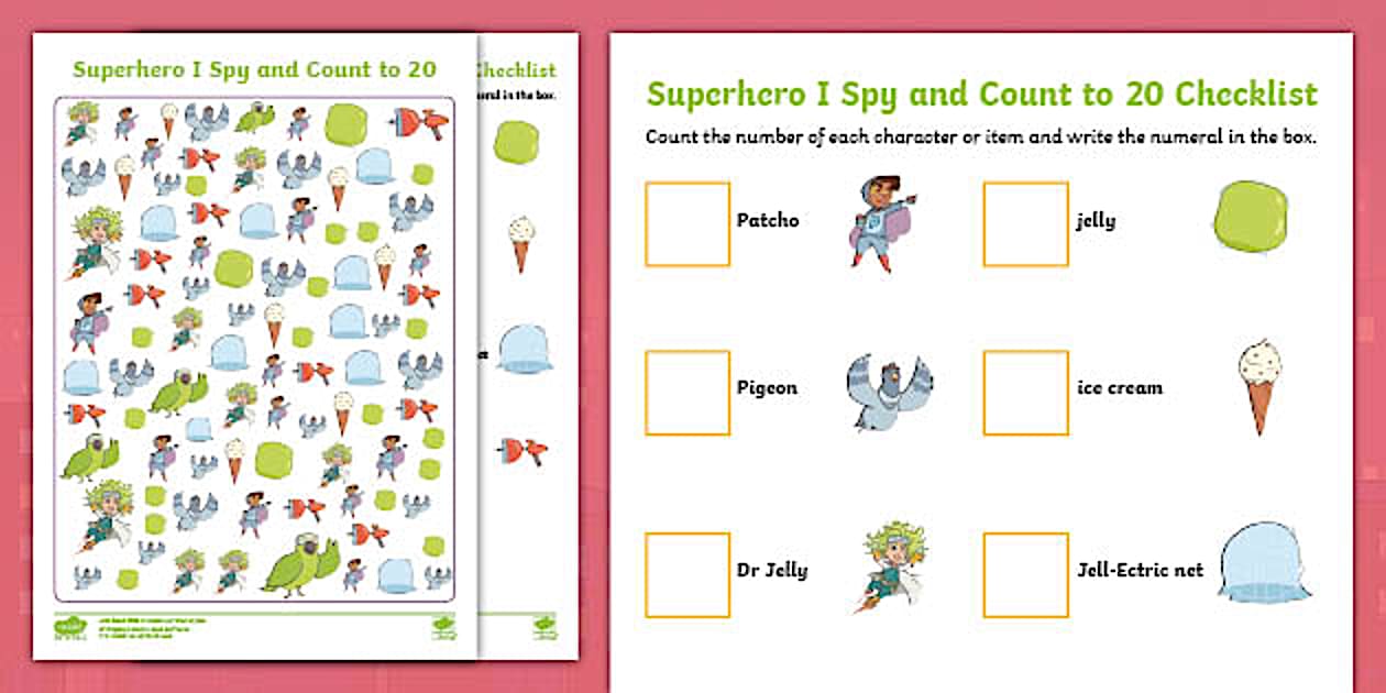 👉 Patcho and Pigeon: Dynamic Duo! Superhero I Spy and Count to 20 Activity
