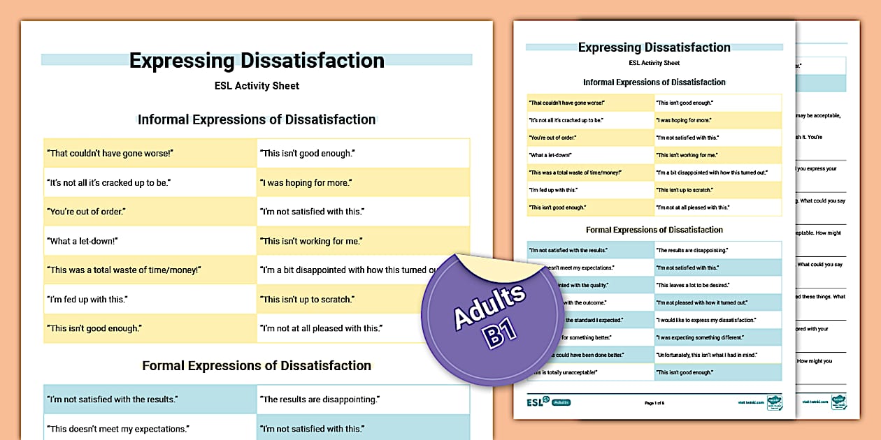 ESL Expressing Dissatisfaction Activity Sheet [Adults, B1]