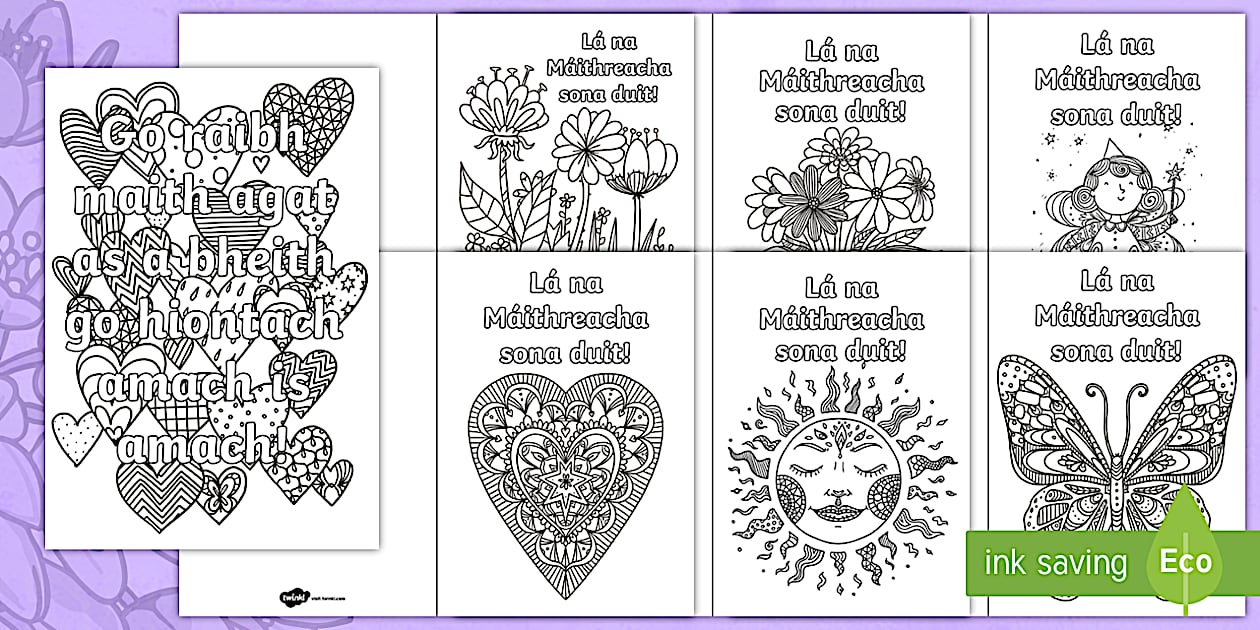 Editable Mother's Day Mindfulness Colouring Pages Gaeilge