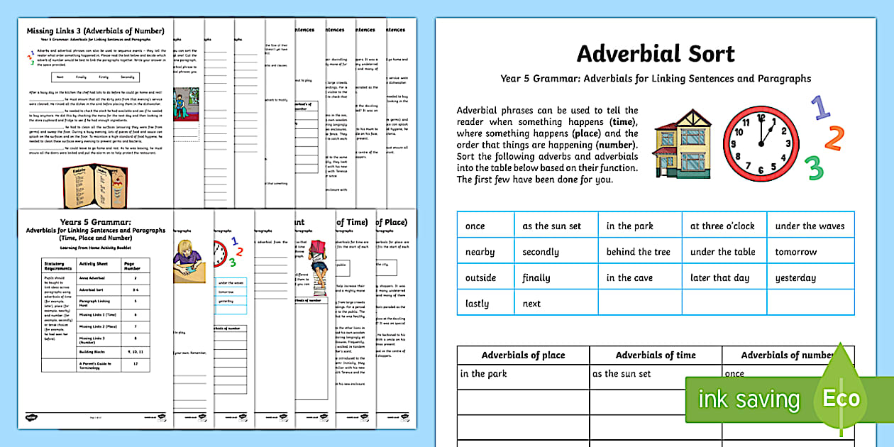 Year 5 Grammar: Adverbials Activity Booklet | Teacher-Made