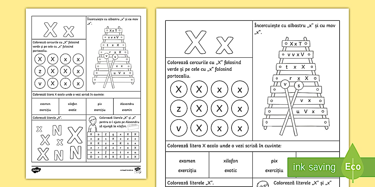 Recunoasterea literei X x - Fișă de lucru (teacher made)