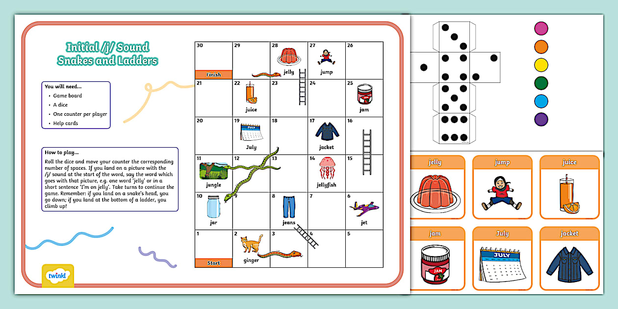 Initial /j/ Sound Snakes and Ladders (creat de profesori)