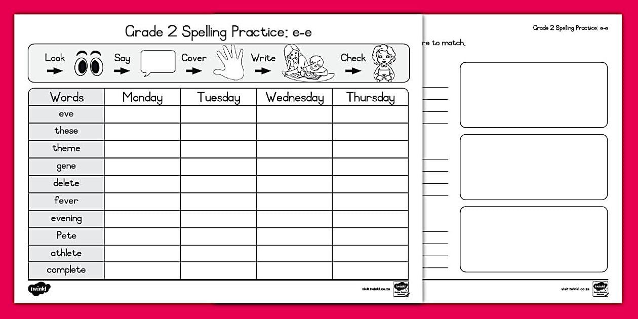 Grade 2 e-e Phonics Spelling Practice Sheets - Twinkl