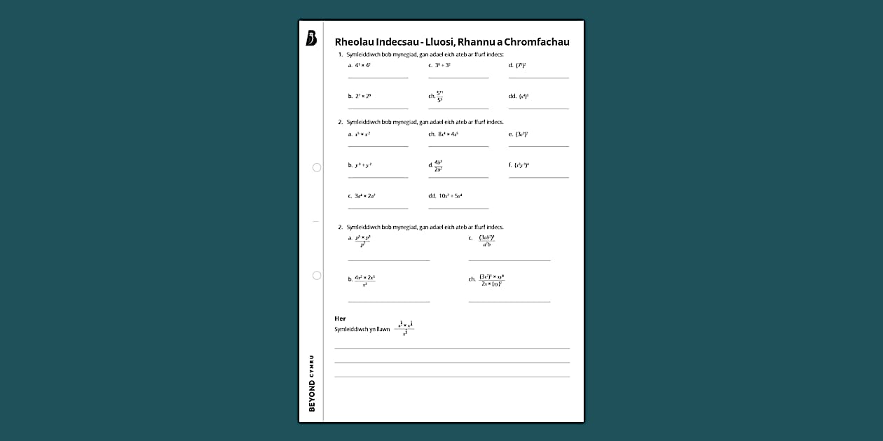 Taflen Weithgaredd Rheolau Indecsau (teacher made) - Twinkl