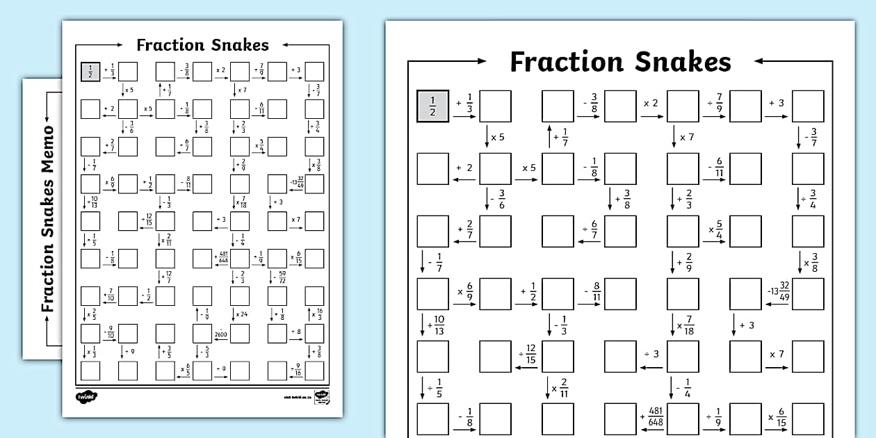 Fraction Snake Activity Sheet (teacher made) - Twinkl