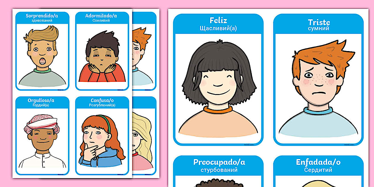 Tarjetas de vocabulario: Emociones - Español / Ucraniano