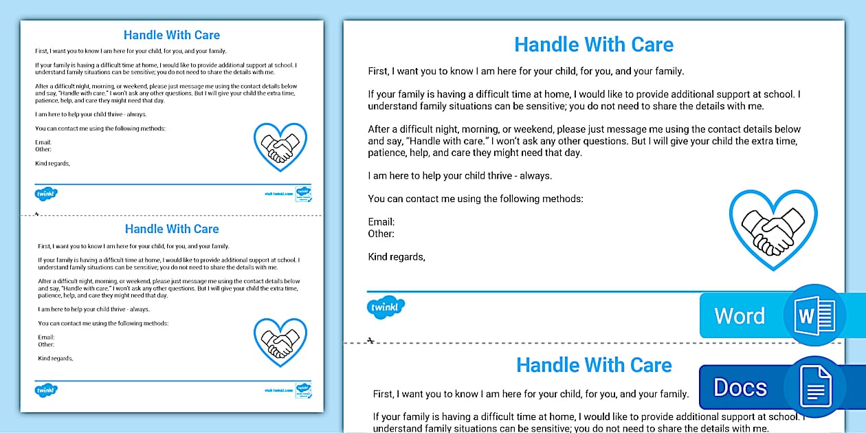Handle With Care Teacher Note | Teacher's Week | Twinkl USA