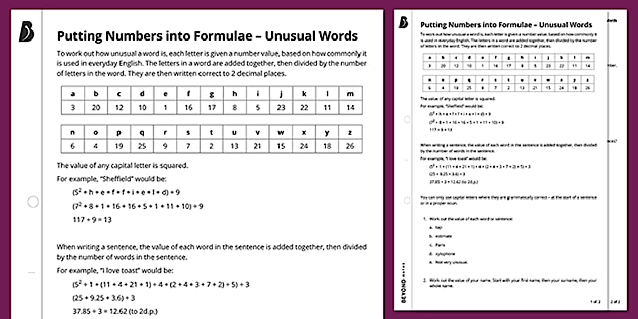 Putting Numbers Into Formulae – Unusual Words | KS3 Maths