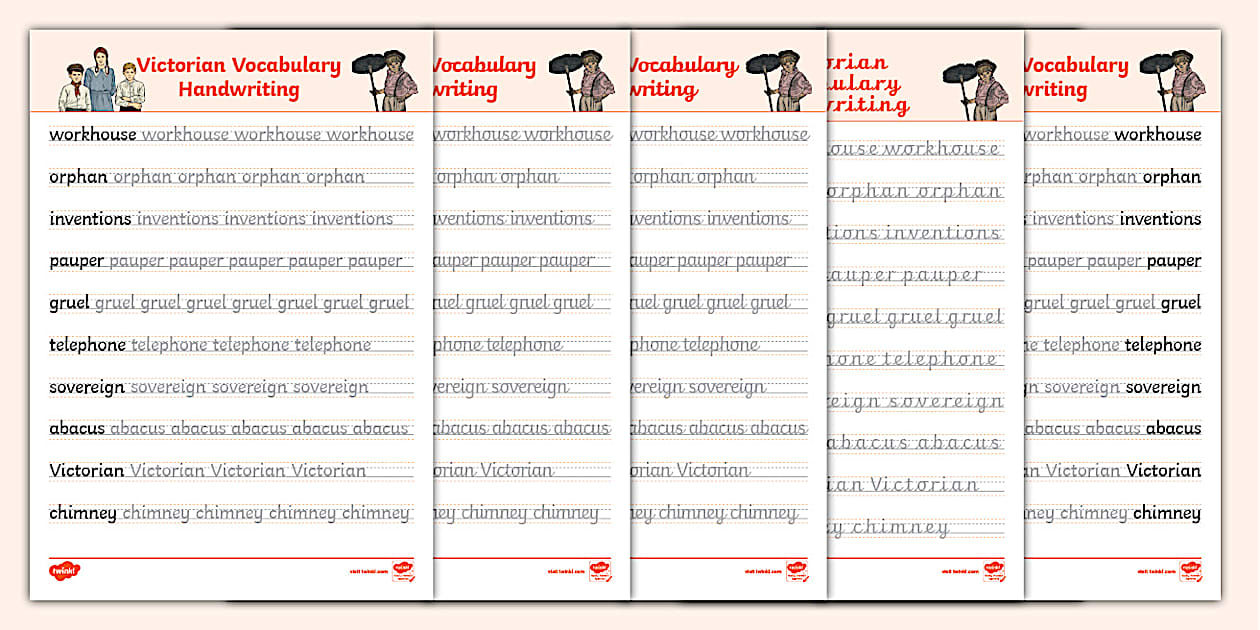 Victorian Vocabulary Handwriting Sheets - Twinkl