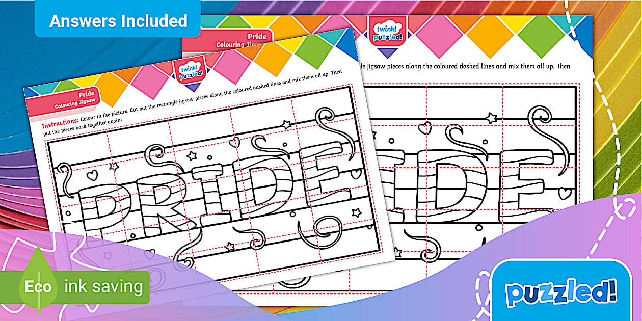 Pride Flag Colouring Page Jigsaw Puzzle - Twinkl