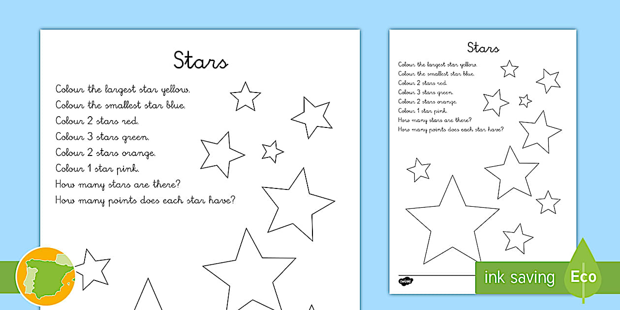 Comprensión lectora: Colorea las estrellas - Inglés